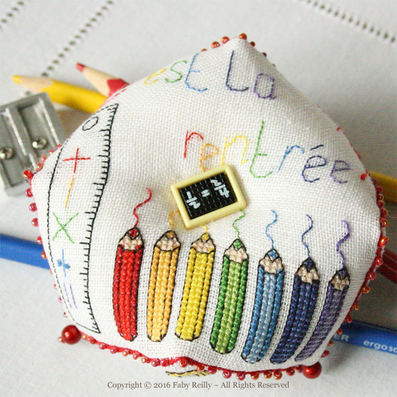 Back-to-School Biscornu free pattern - Faby Reilly Designs