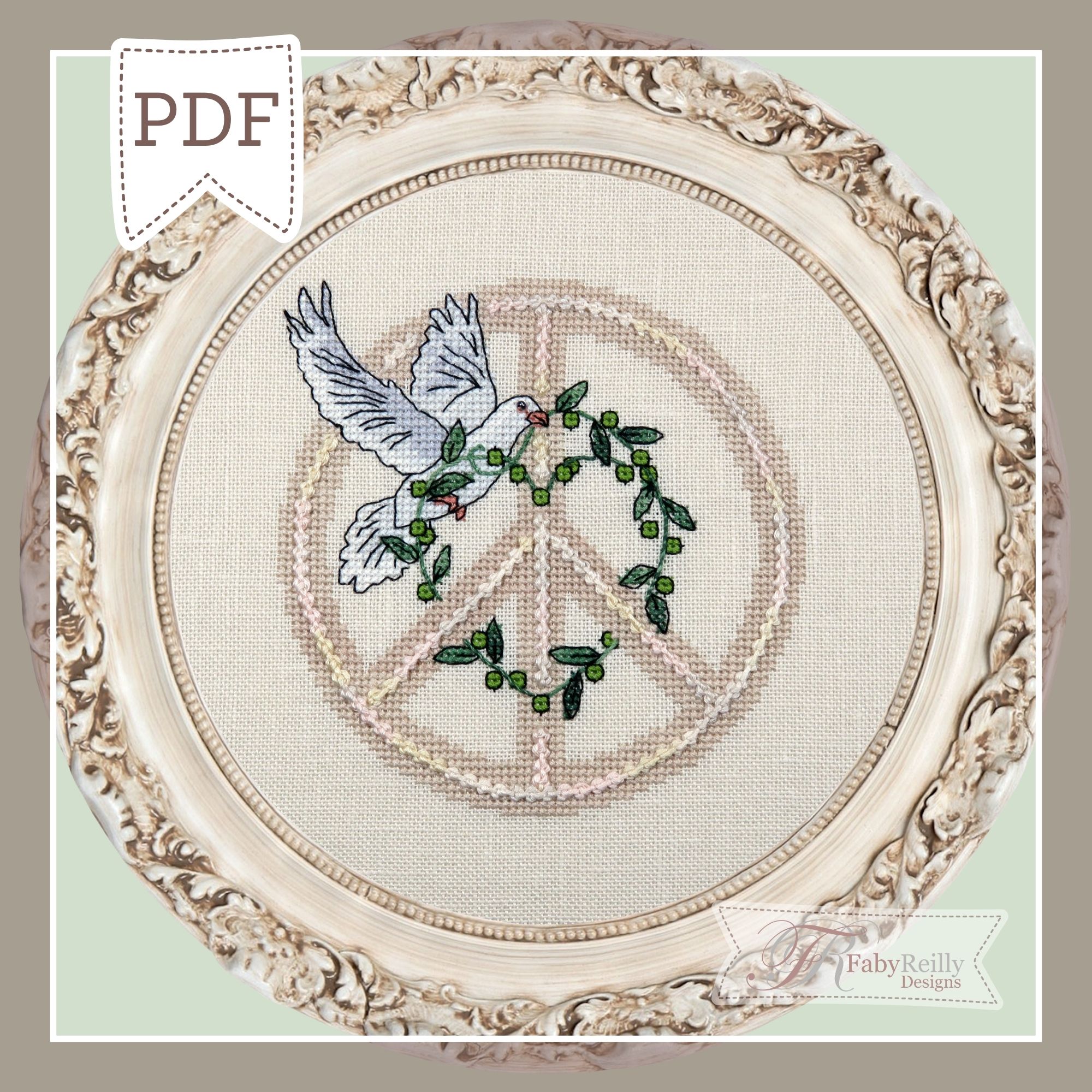 Heart of Peace embroidery pattern - Faby Reilly Designs