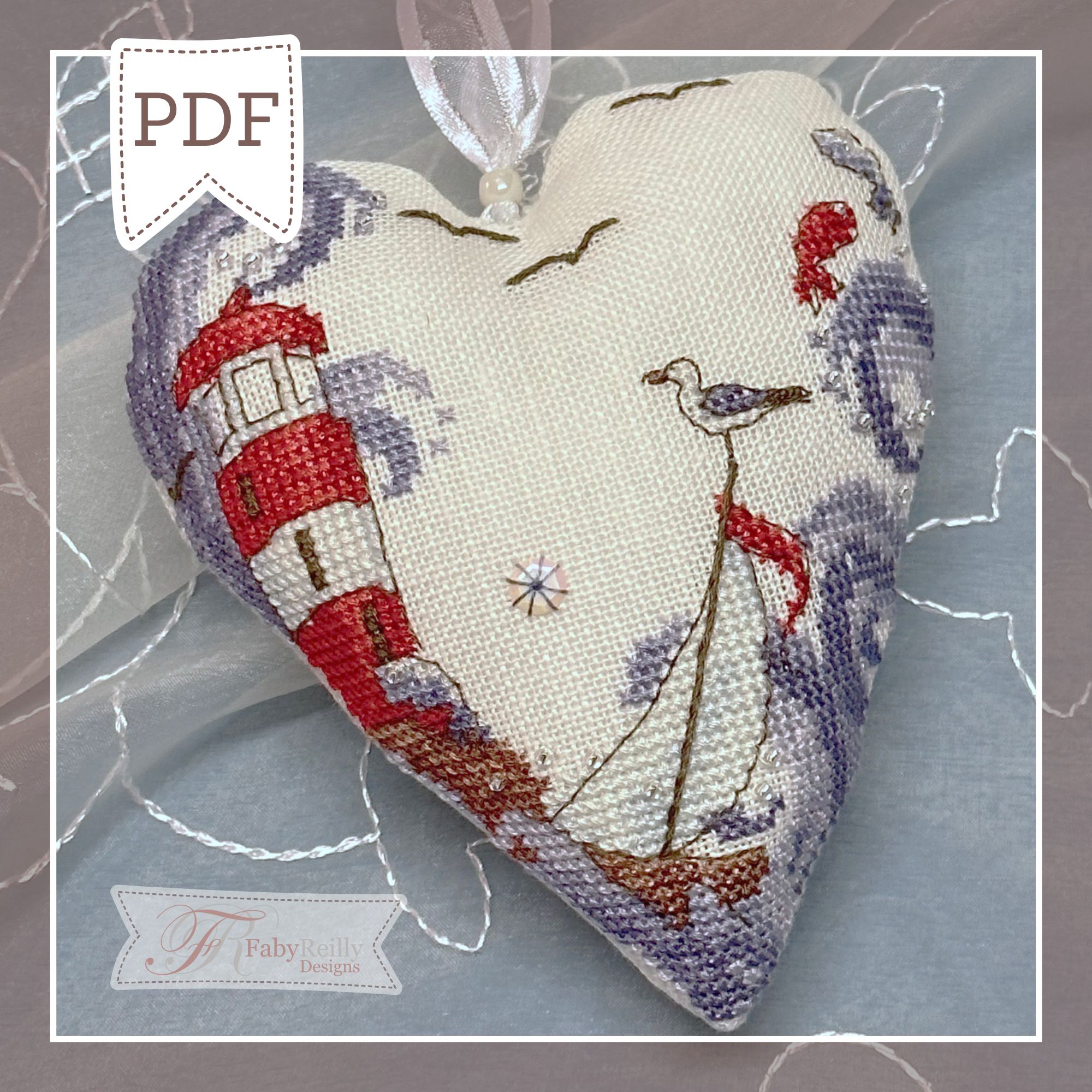 High Seas Heart embroidery pattern - Faby Reilly Designs
