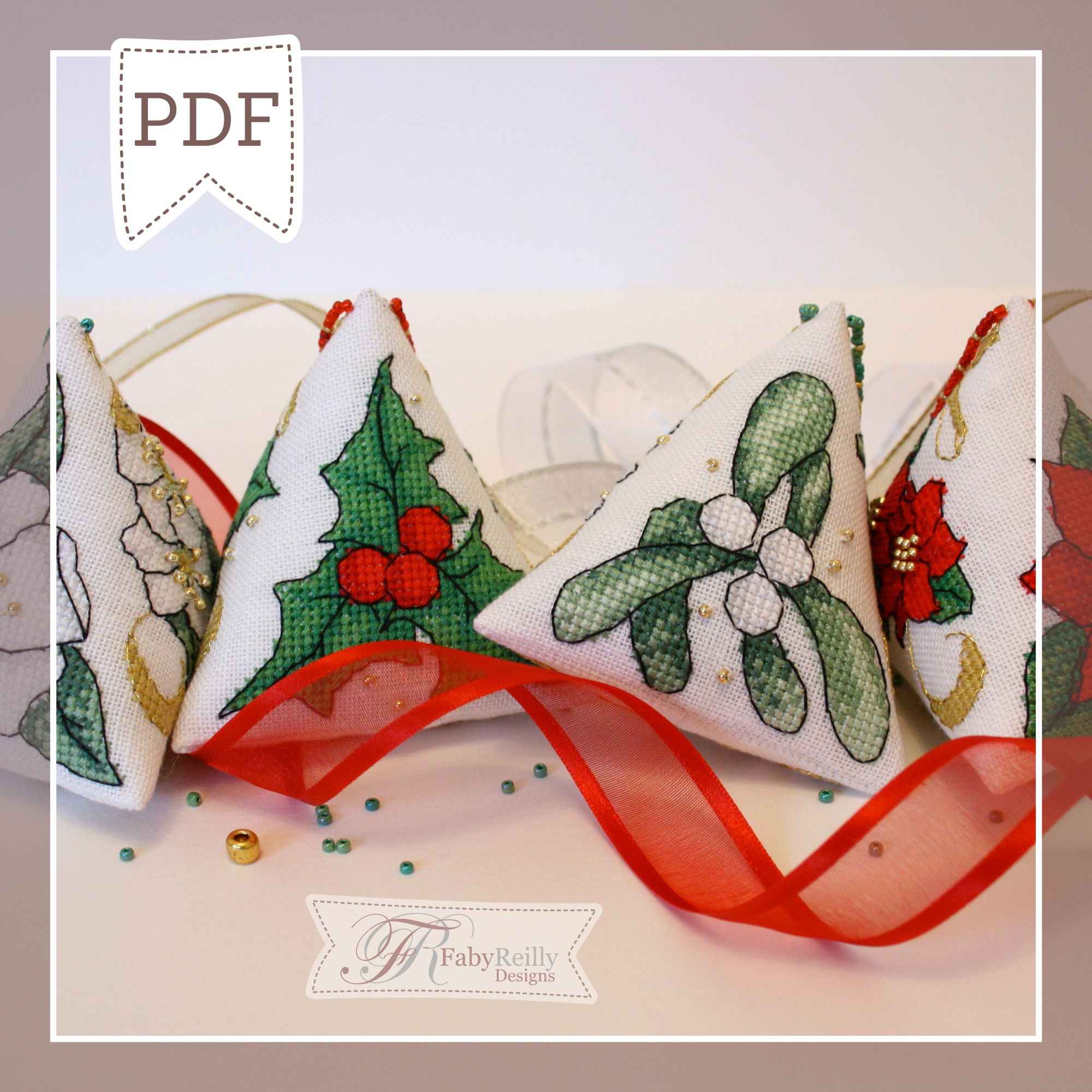 Festive Ribbon Humbug embroidery patterns - Faby Reilly Designs